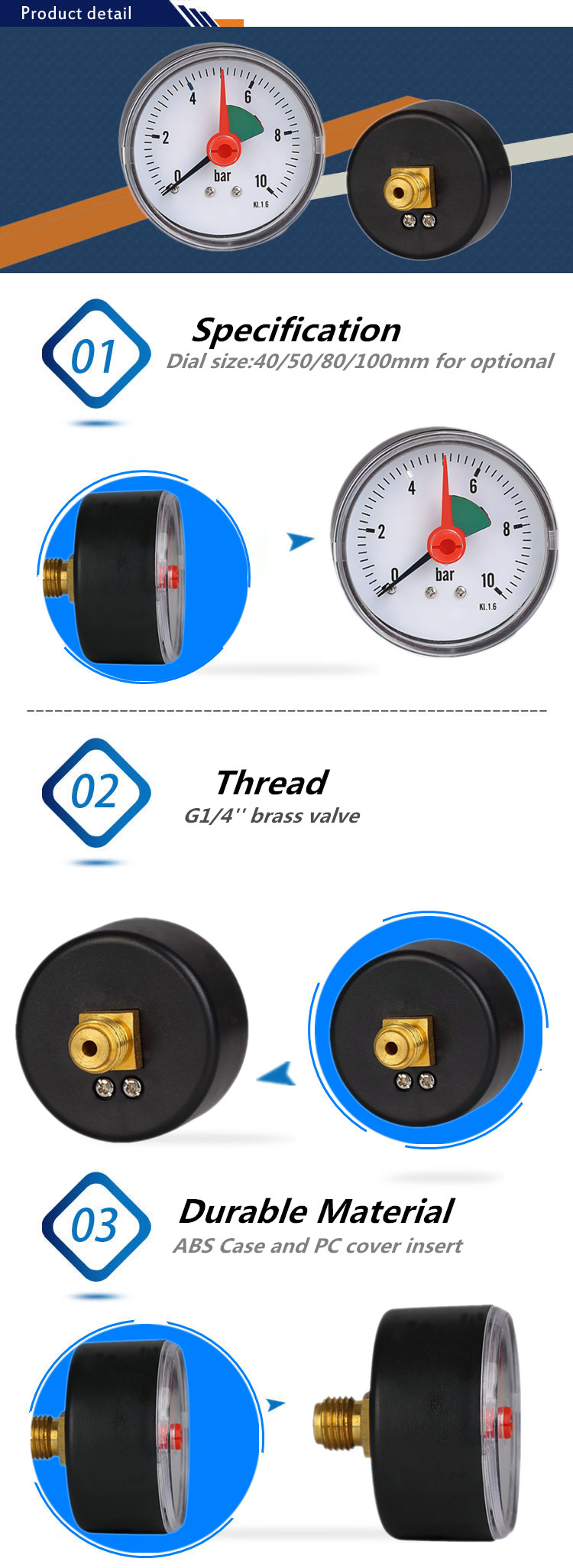 Plastic Back Type Dial Manometer Differential Bourdon Tube Pressure ...
